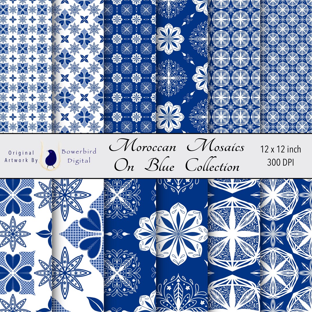Moroccan Mosaics Digital Paper, Blue, Digital Scrapbook Paper, Digital ...