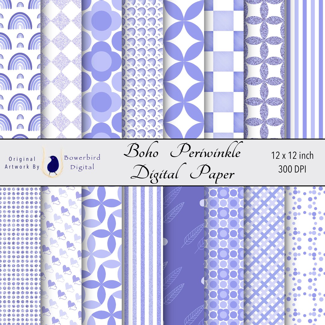 Floral Digital Paper, Boho Periwinkle, Digital Scrapbook Paper, Digital ...