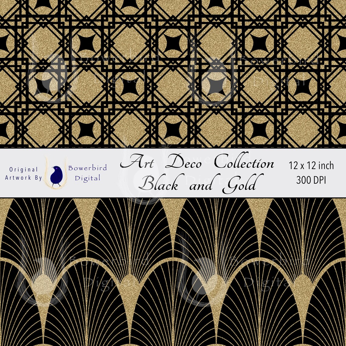 Art Deco Digital Paper, Black, Gold Art Deco, Digital Scrapbook Paper ...