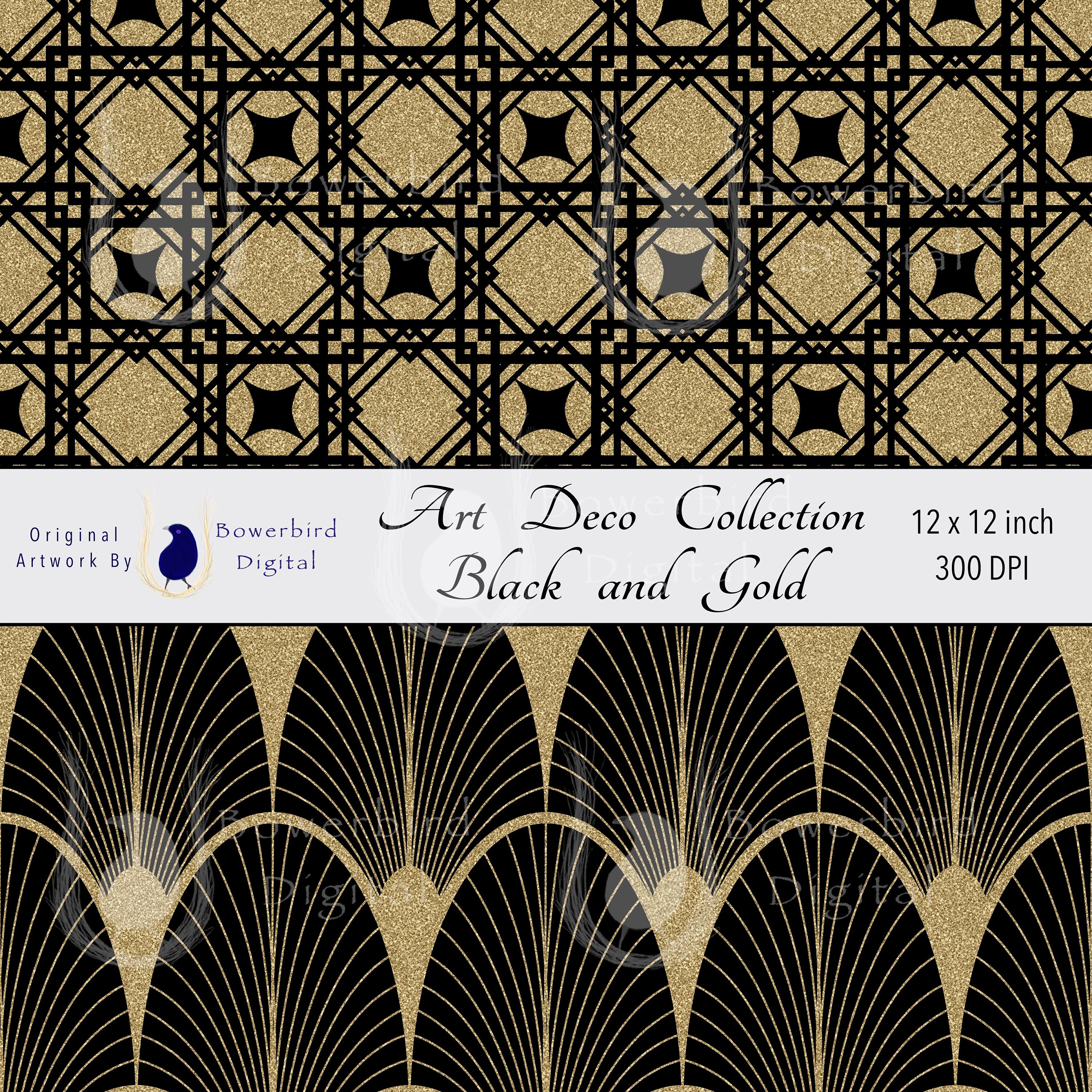 Art Deco Black & Gold Digital Paper, Seamless Patterns (digital ...