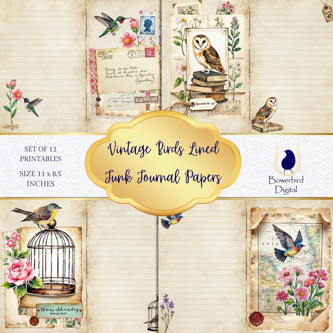 Vintage Bird Junk Journal Pages, Digital Download, Antique Ephemera ...