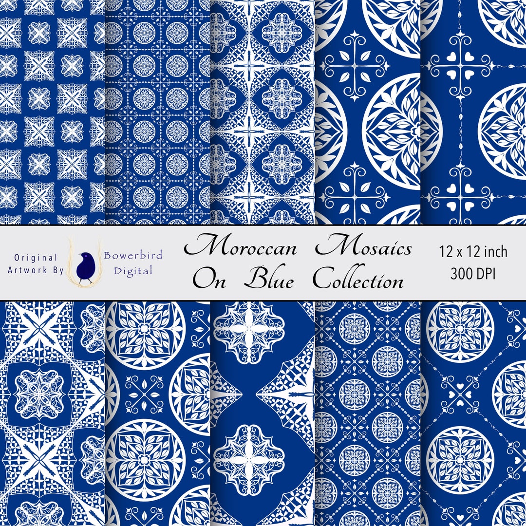 Moroccan Mosaics Digital Paper, Blue, Digital Scrapbook Paper, Digital ...