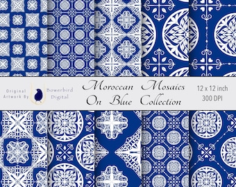 Moroccan Mosaics Digital Paper, Blue, Digital Scrapbook Paper, Digital Junk Journal Paper ...