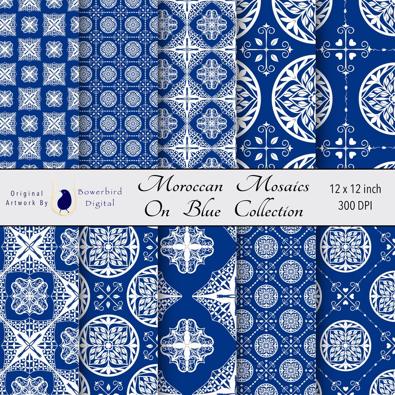 Moroccan Mosaics Digital Paper, Blue, Digital Scrapbook Paper, Digital ...