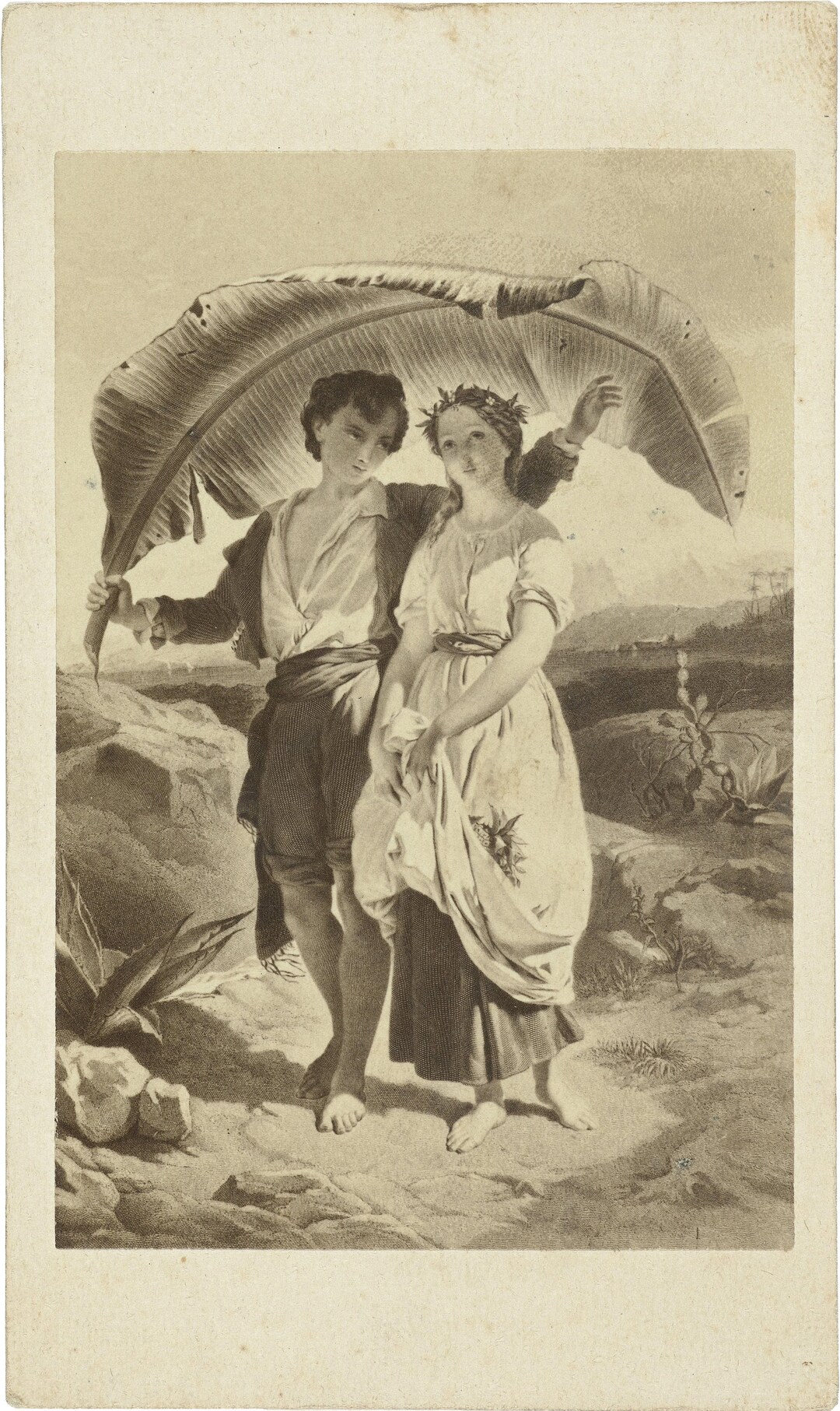 Paul and Virginia by Gustav Schauer (circa 1870-1890) - 17" X 22" Fine ...