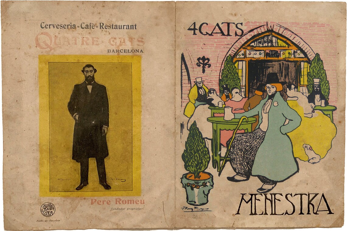 Pablo Ruiz Picasso - Ad for Tavern Four Cats 4 Cerverseria Cafe ...
