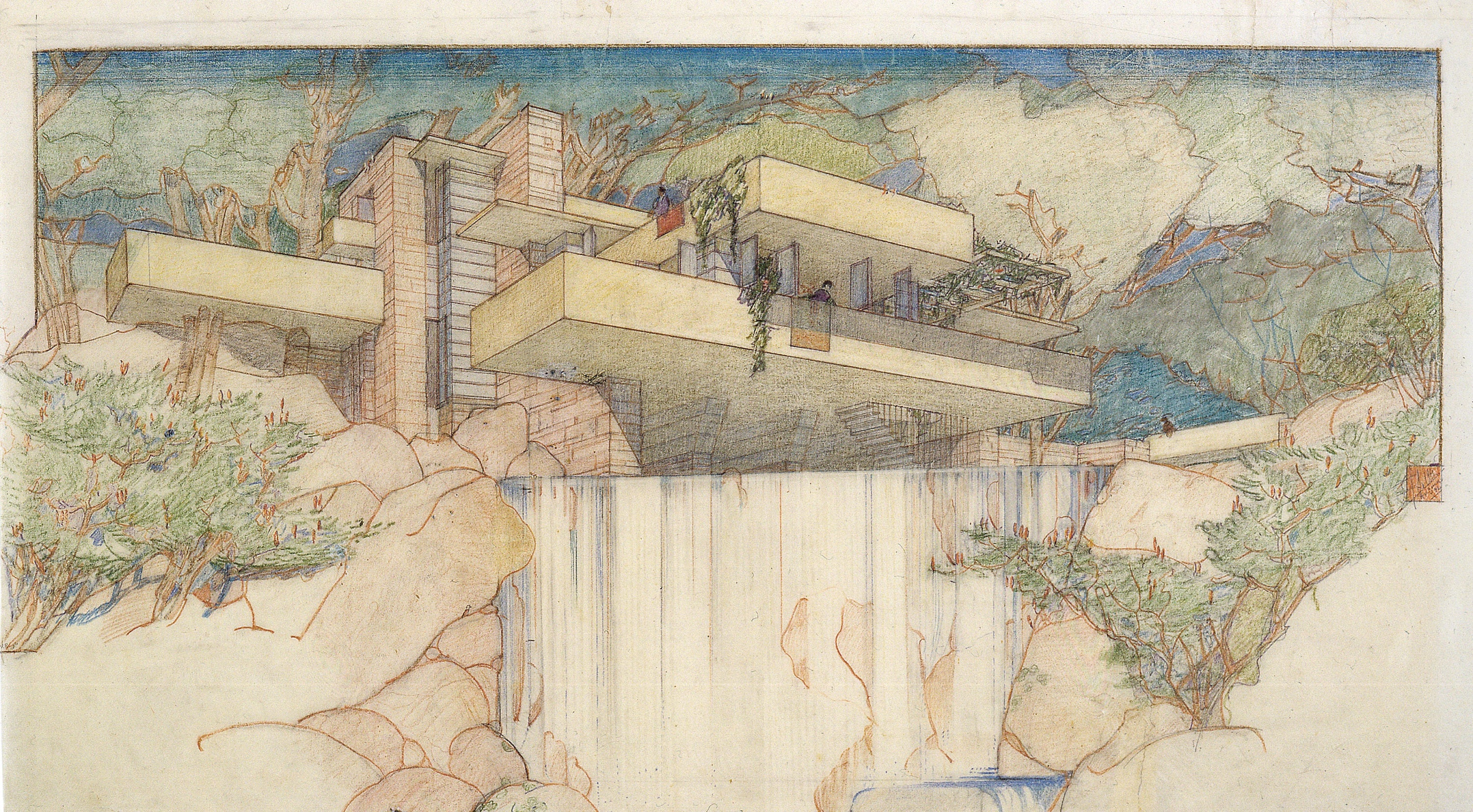 Frank Lloyd Wright - Falling Water House Architecture (1935) - 17" X 22 ...