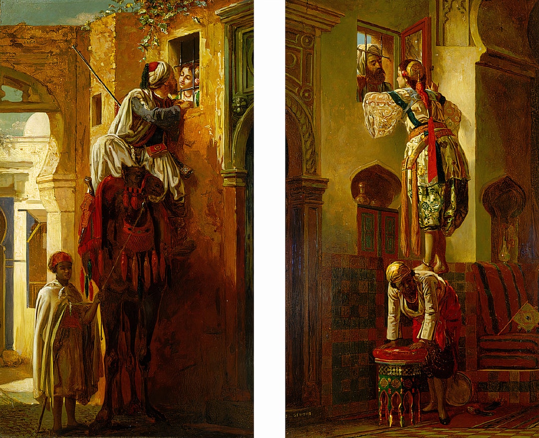 Jean Leon Gerome - the Tryst, Two Panels (1840 & 1844) Romantic Kiss ... Jean Leon Gerome - the Tryst, Two Panels (1840 & 1844) Romantic Kiss ...