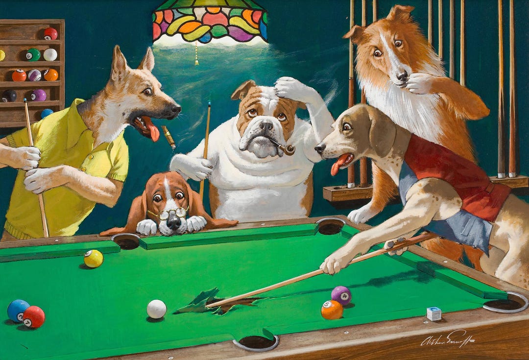 Arthur Sarnoff - Jack the Ripper Dogs Playing Pool (1940s) - 17" X 22 ...