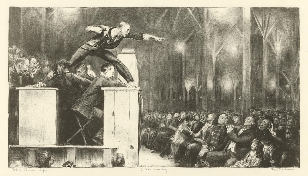 George Bellows - Billy Sunday Preaching Hard (1923) - 17" X 22" Fine ...