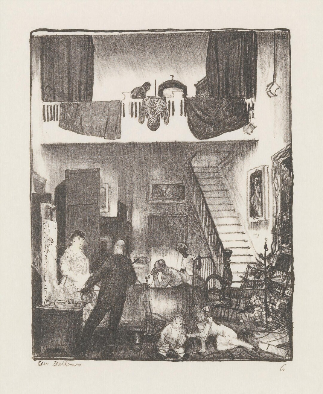 George Bellows - the Studio, Christmas (1916) Family House Scene Sketch ...