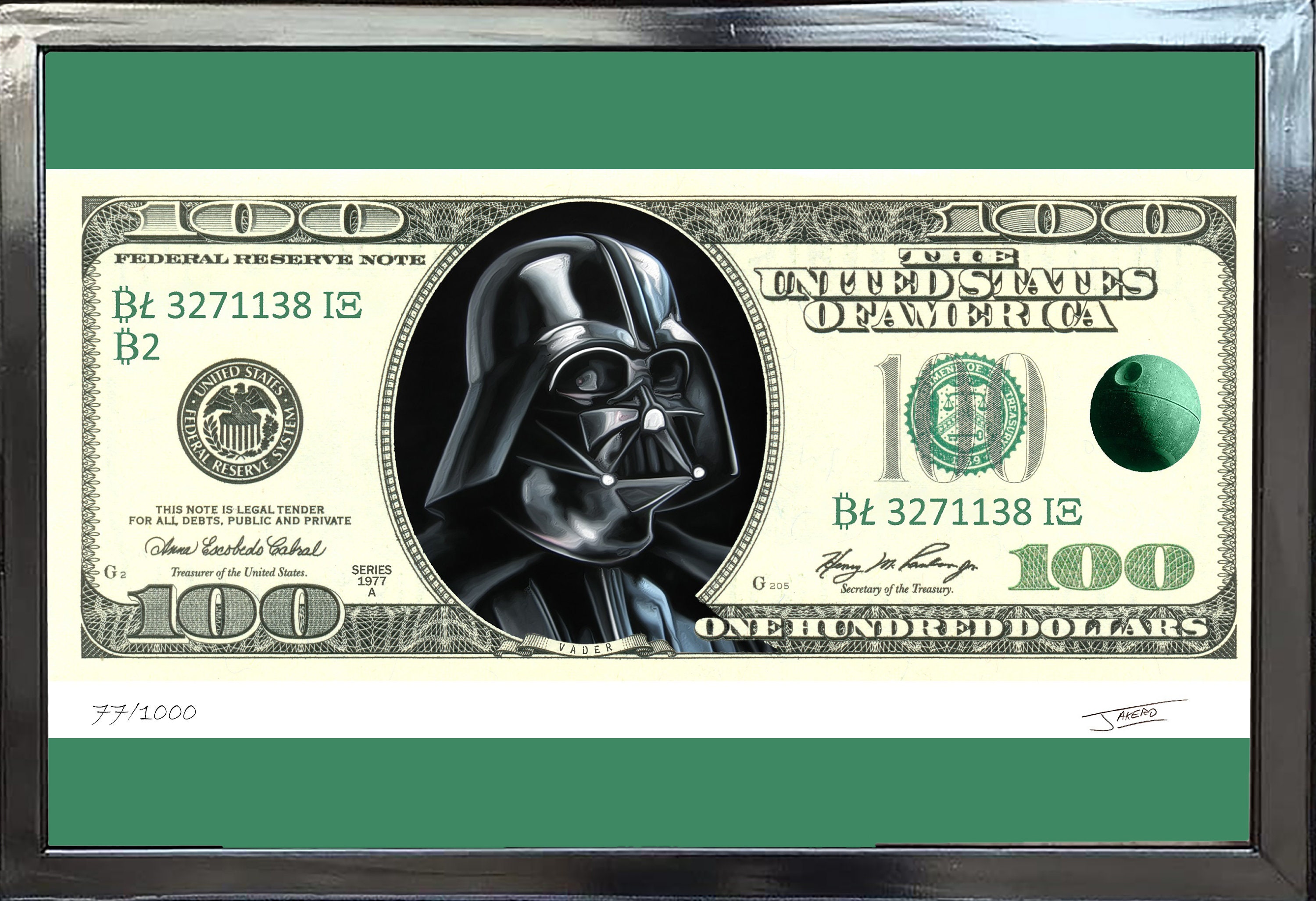 Darth Vader 100 Dollar Bill Star Wars JAKERO - 17"x22" Fine Art Print ...
