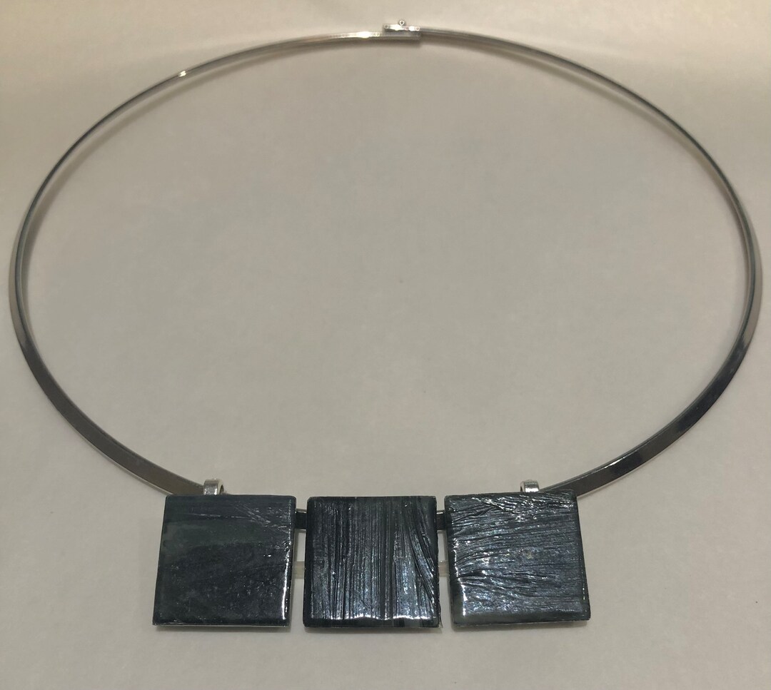 Black and Grey Square Rectangle Translucent Glass Slider Pendant for ...