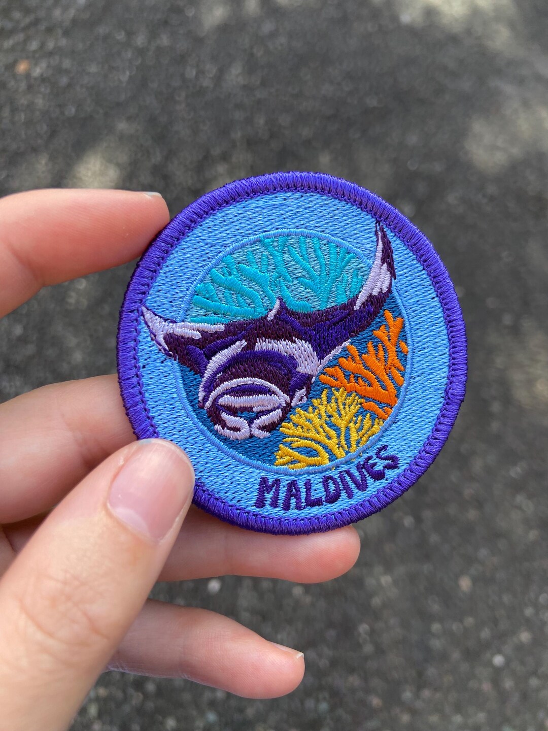 Maldives Scuba Diving Patch - Colorful Manta Ray Design, Iron-on ...