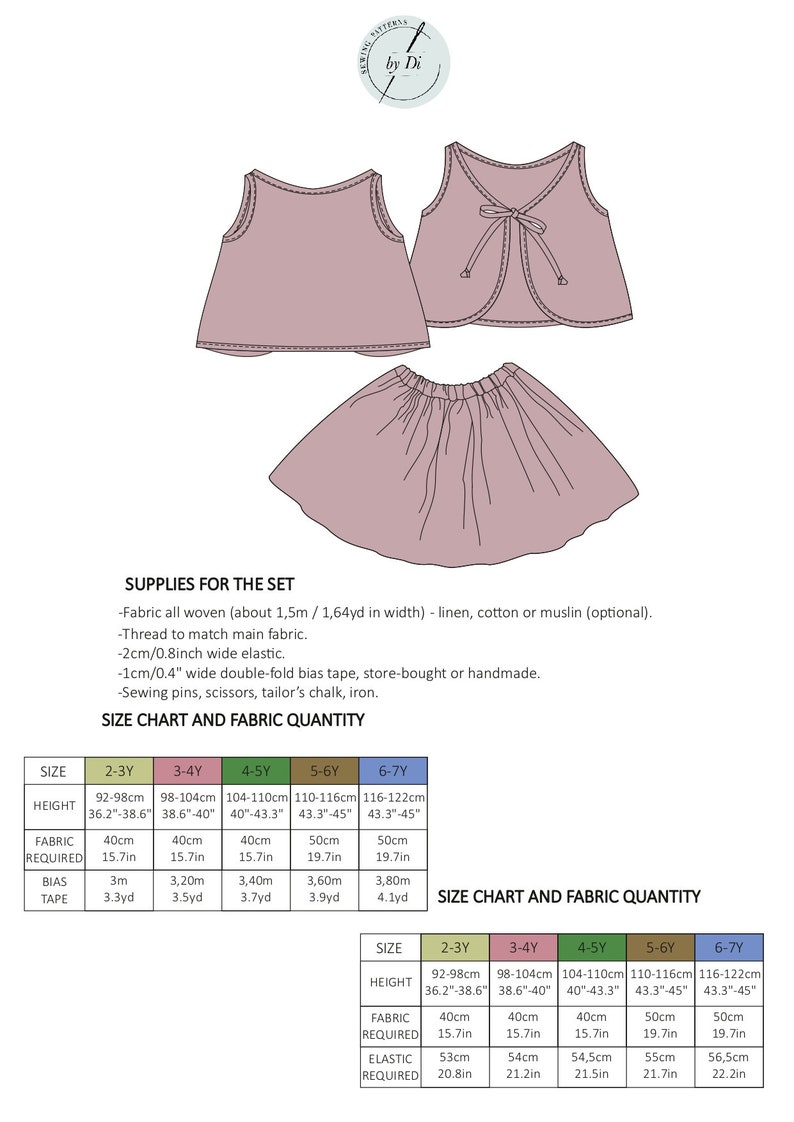 Set of PDF Sewing Patterns GAJA for Tie Back Top and Gathered Skirt for ...