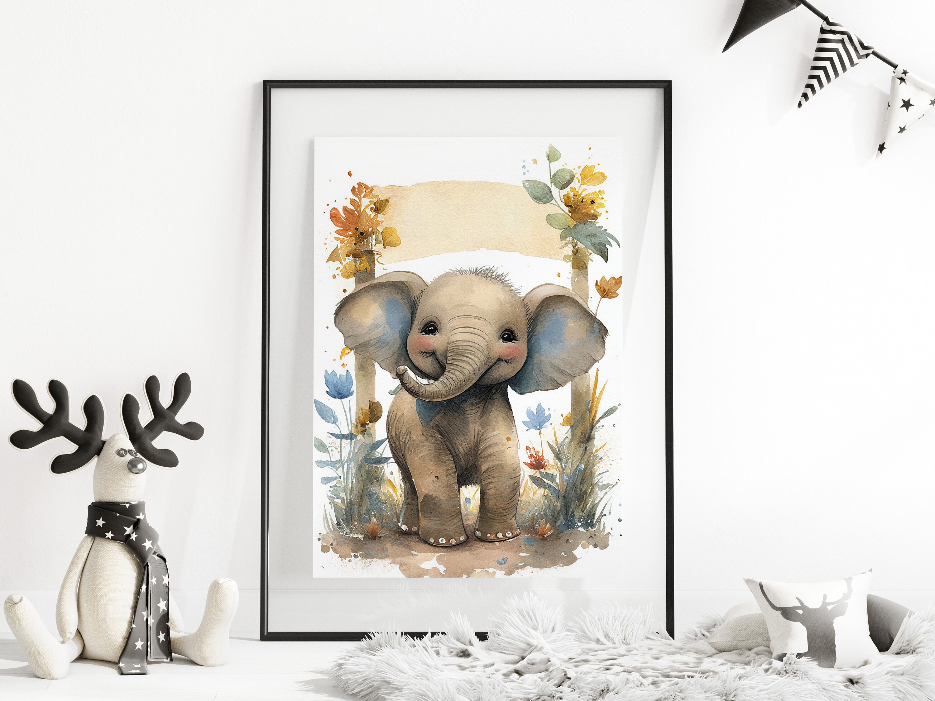 Safari Elephant Watercolor Printable Wall Art DIGITAL DOWNLOAD Nursery ...