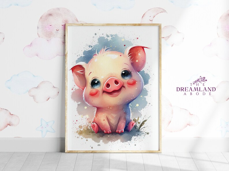 Cute Pink Piglet Watercolor Printable Wall Art DIGITAL - Etsy
