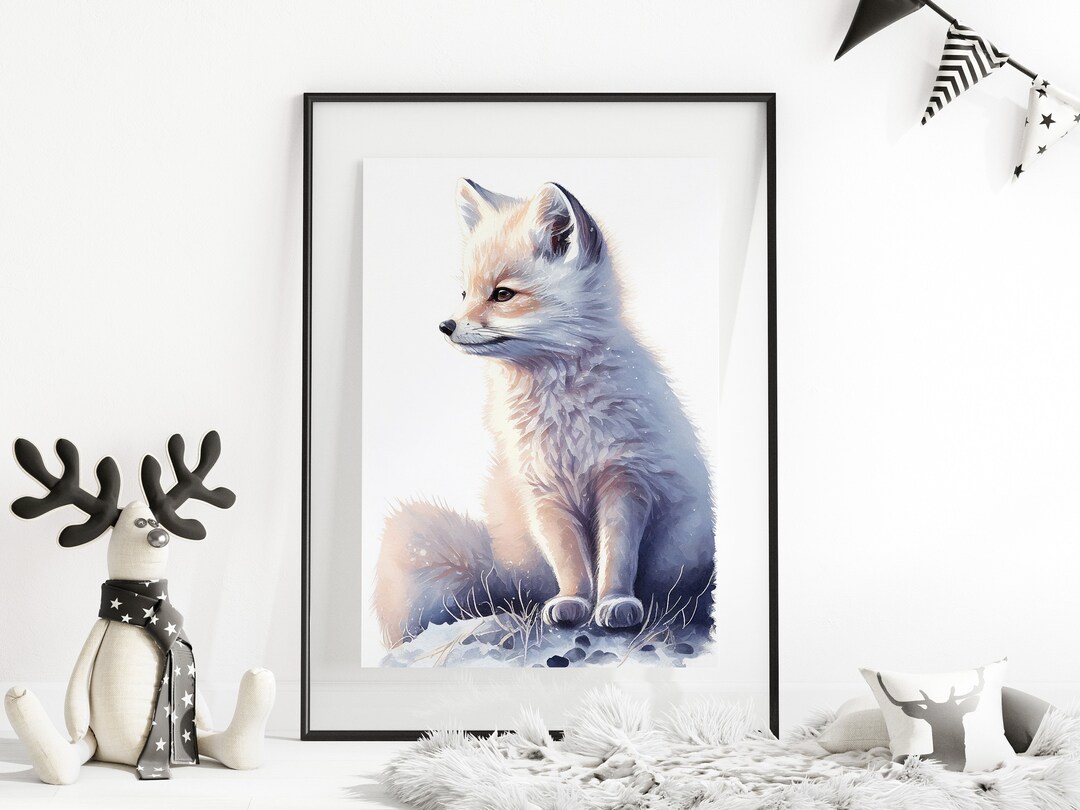 White Arctic Fox Watercolor Printable Wall Art DIGITAL DOWNLOAD Nursery ...