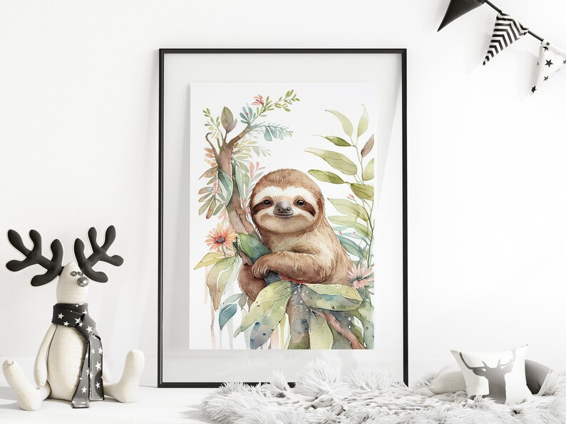 Cute Sloth Art Print, Sloth Printable Wall Art, Jungle Animal Nursery ...