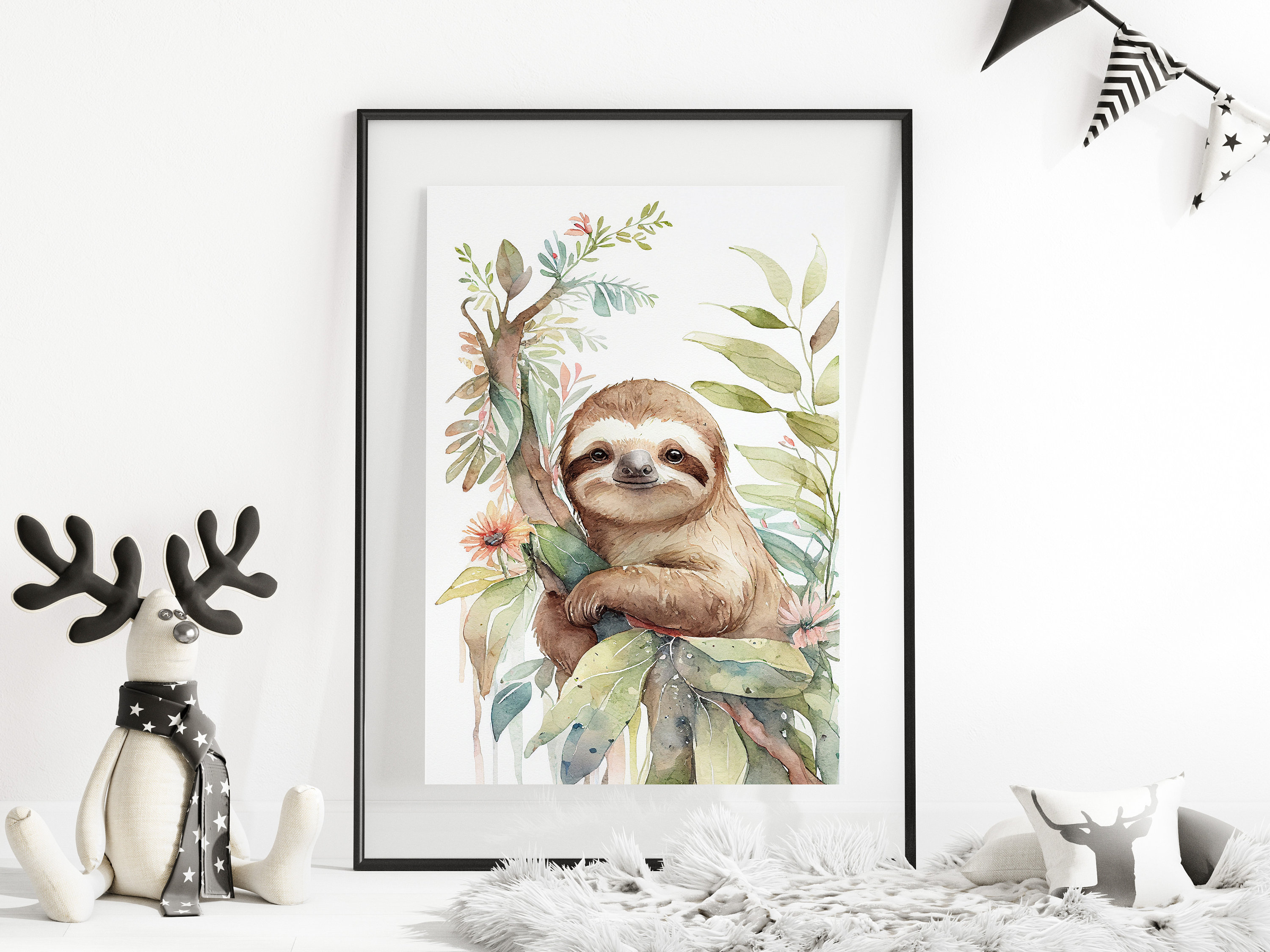 Cute Sloth Art Print, Sloth Printable Wall Art, Jungle Animal Nursery ...