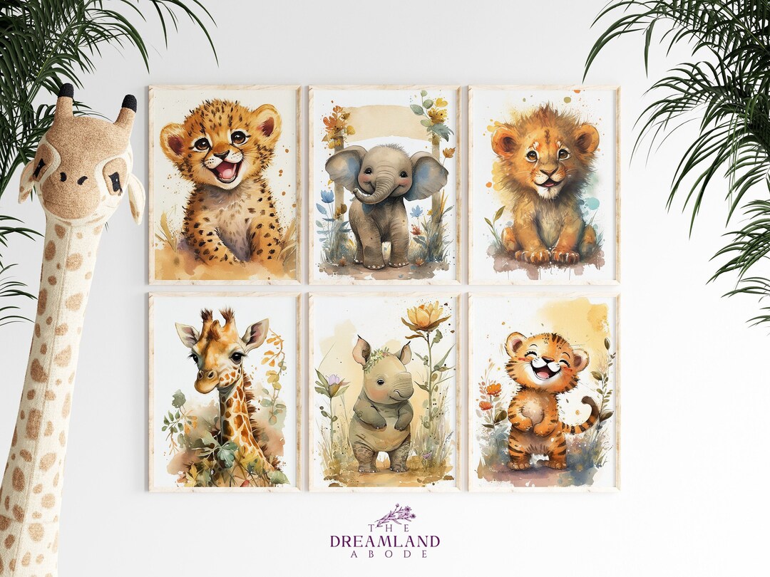 Set of 6 Baby Safari Animal Nursery Prints, Jungle Nursery Decor ...