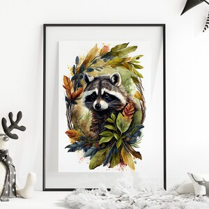 Woodland Raccoon Watercolor Printable Wall Art DIGITAL DOWNLOAD Nursery ...