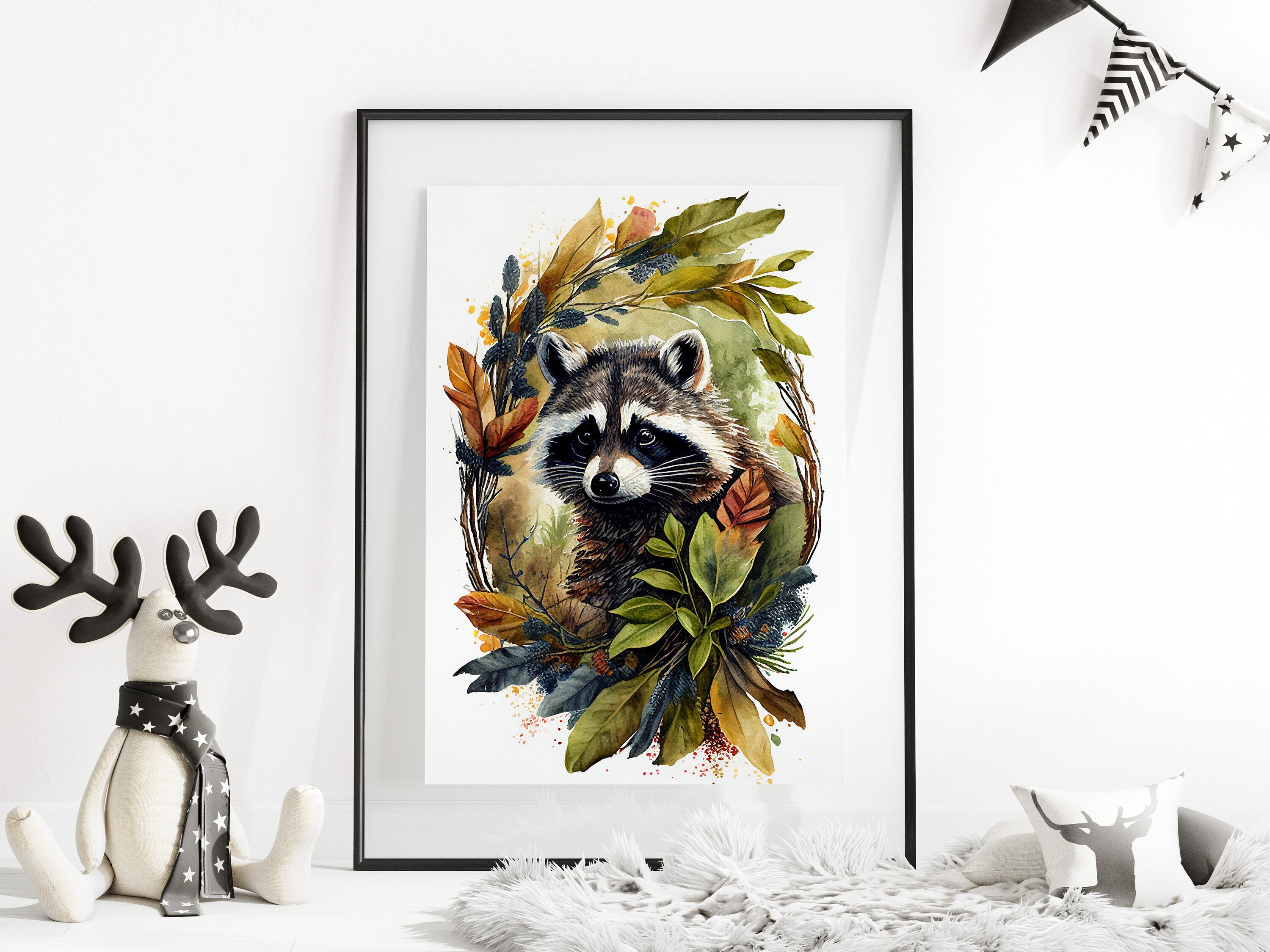 Woodland Raccoon Watercolor Printable Wall Art DIGITAL DOWNLOAD Nursery ...