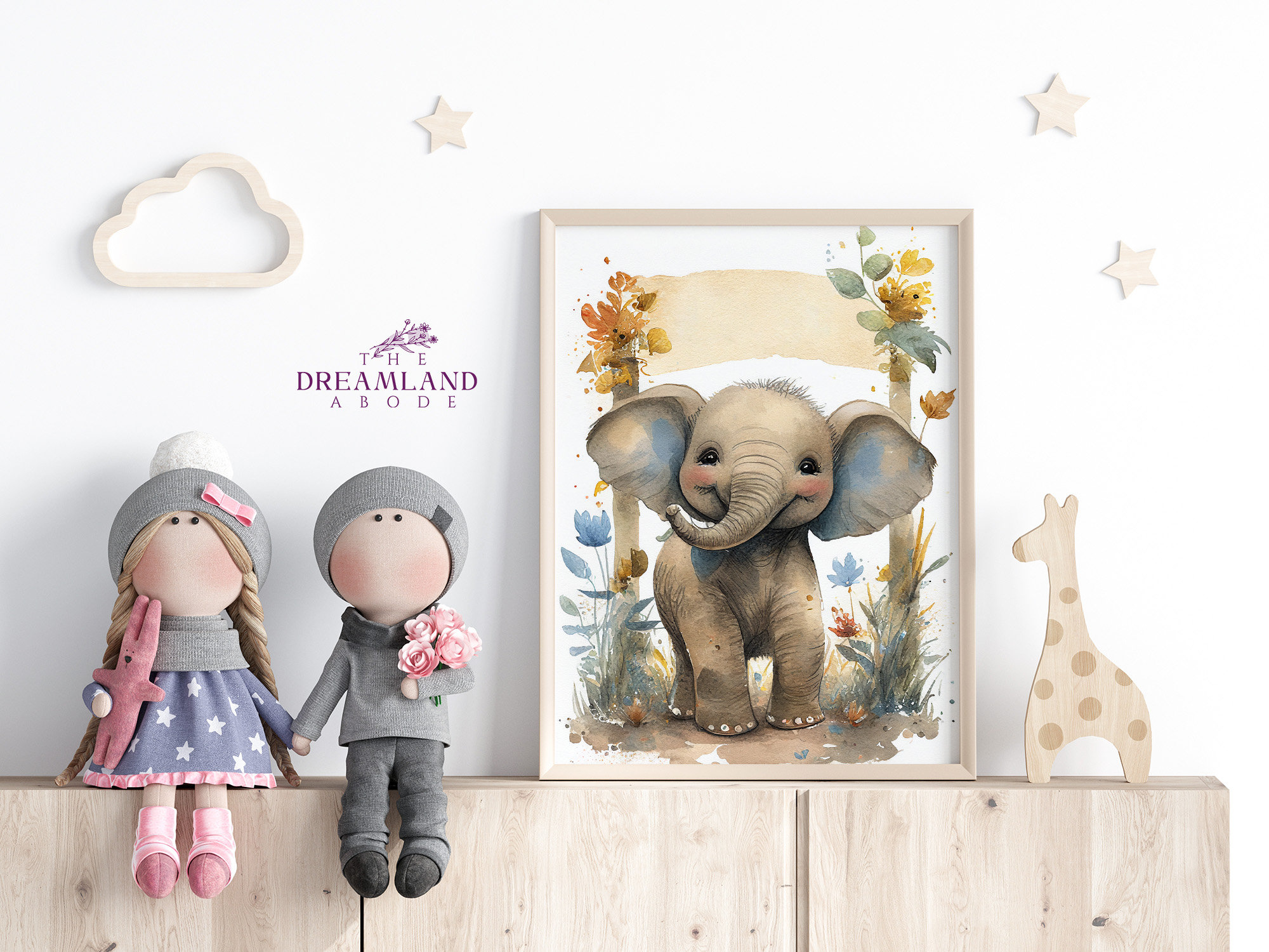 Safari Elephant Watercolor Printable Wall Art DIGITAL DOWNLOAD Nursery ...