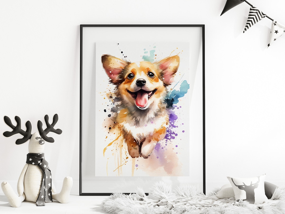 Corgi Wall Art Print, Watercolor Corgi Dog Portrait, Corgi Decor, Corgi ...