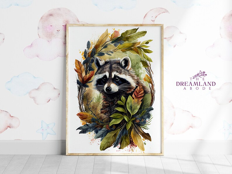 Woodland Raccoon Watercolor Printable Wall Art DIGITAL DOWNLOAD Nursery ...