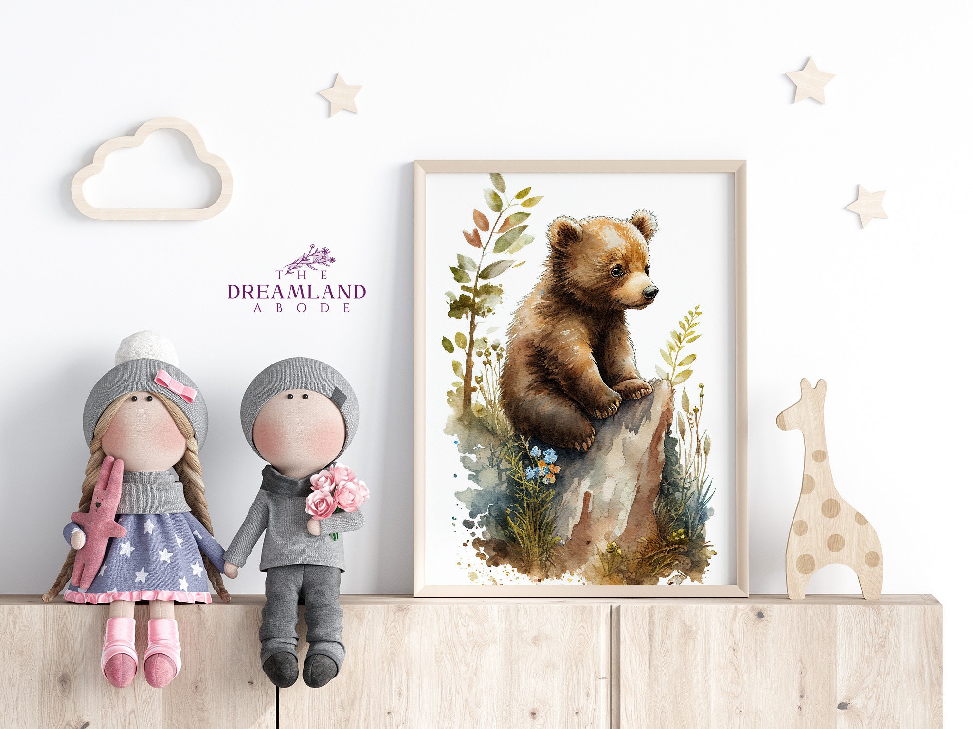 Woodland Bear Cub Watercolor Printable Wall Art DIGITAL DOWNLOAD ...