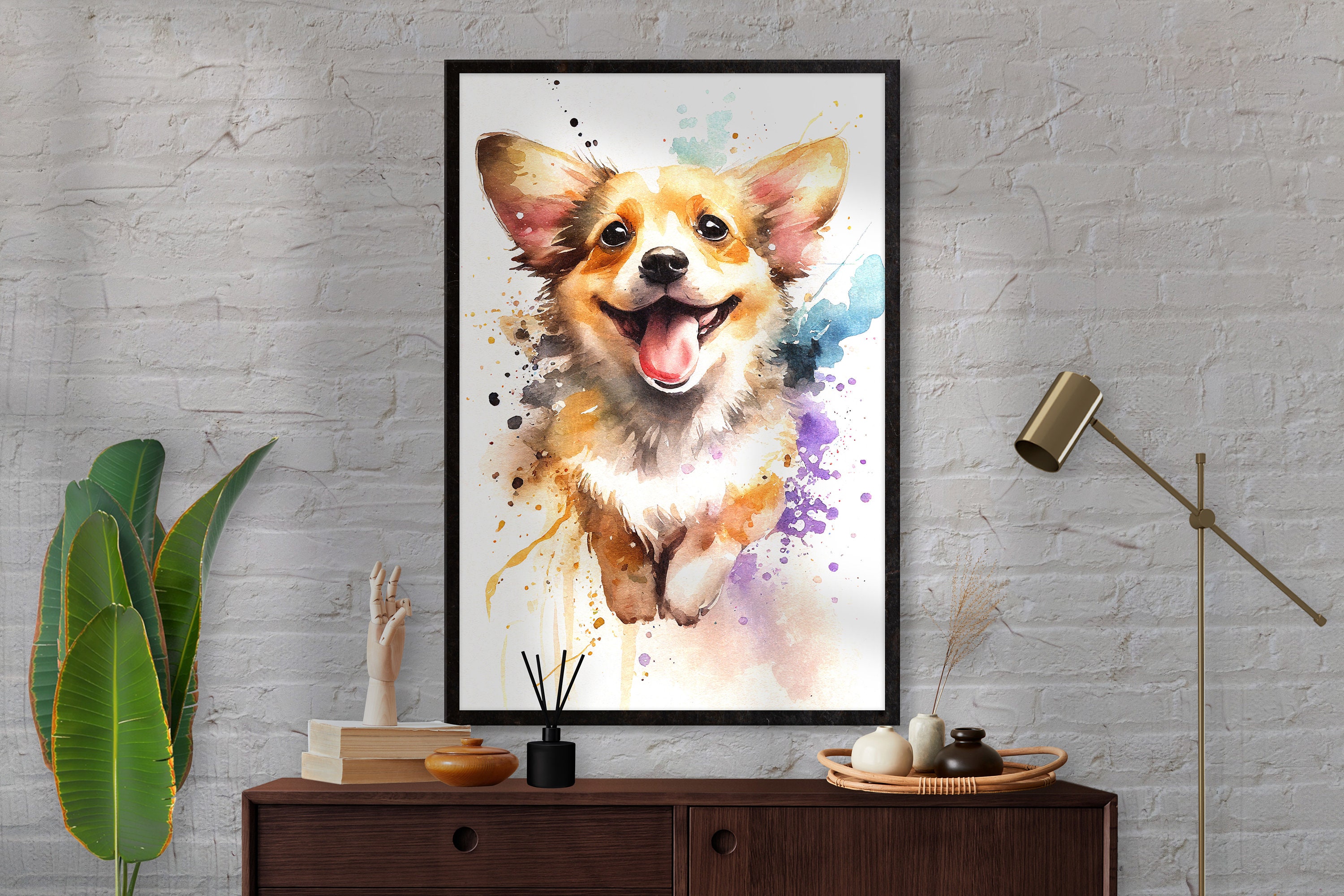 Corgi Wall Art Print, Watercolor Corgi Dog Portrait, Corgi Decor, Corgi ...