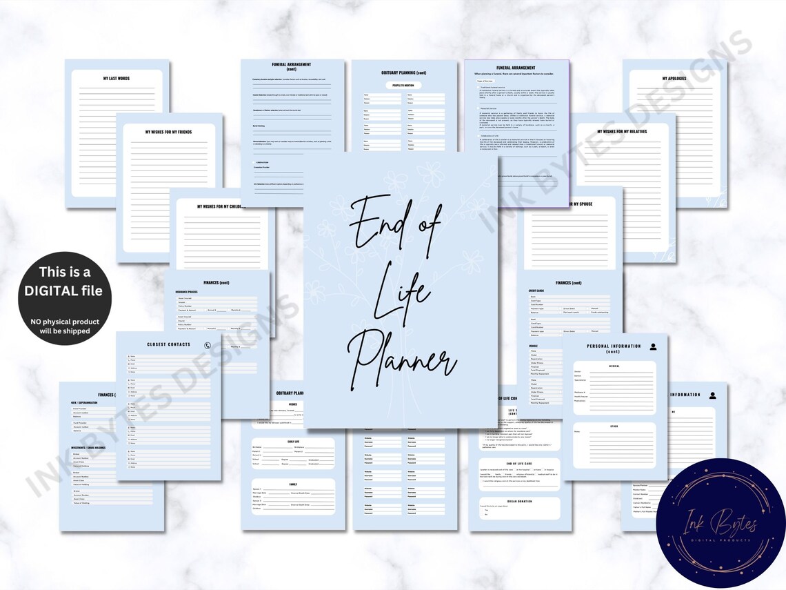 End of Life Planner - Fillable And/or Printable Digital Download for ...