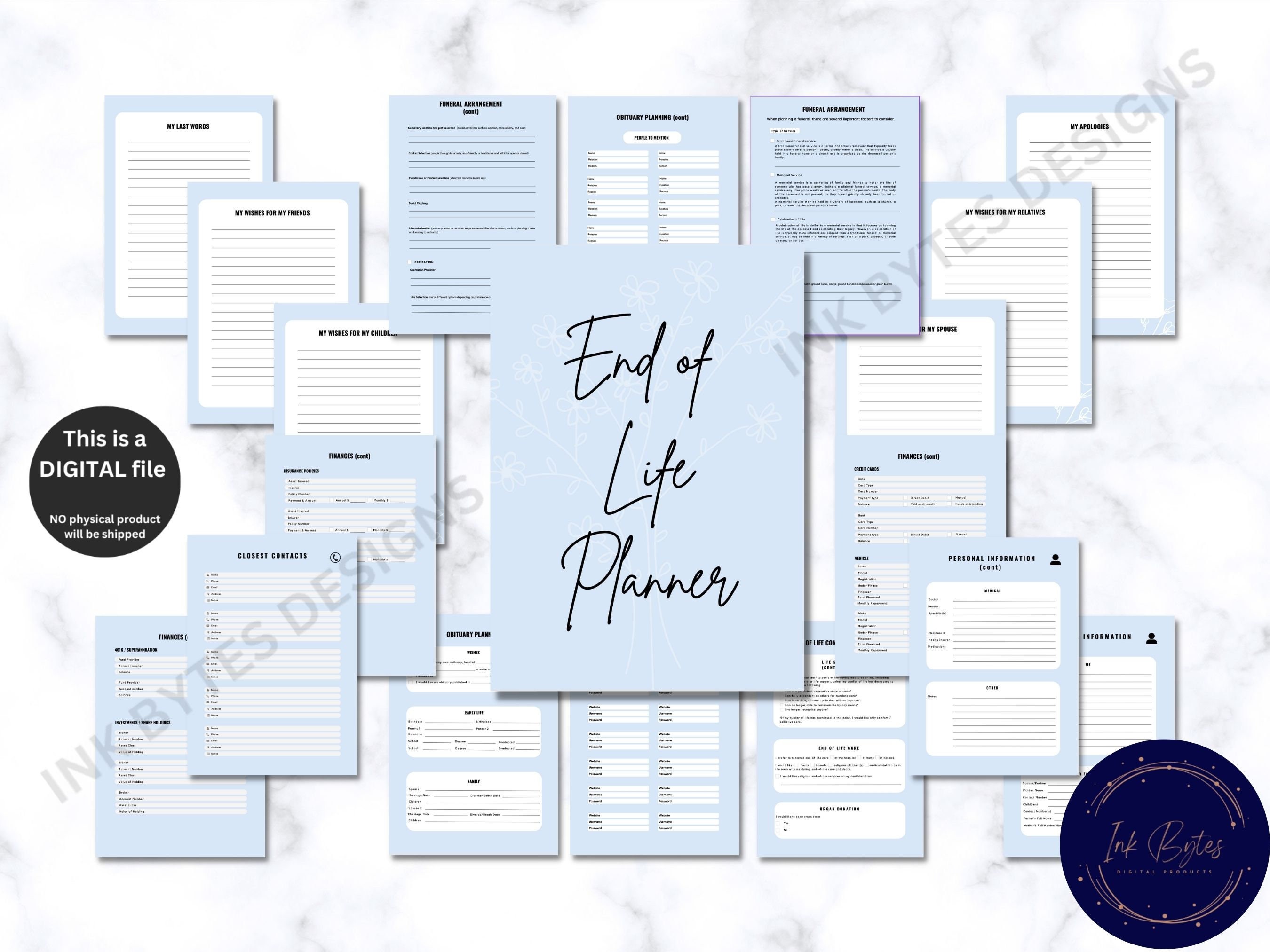 End of Life Planner - Fillable And/or Printable Digital Download for ...