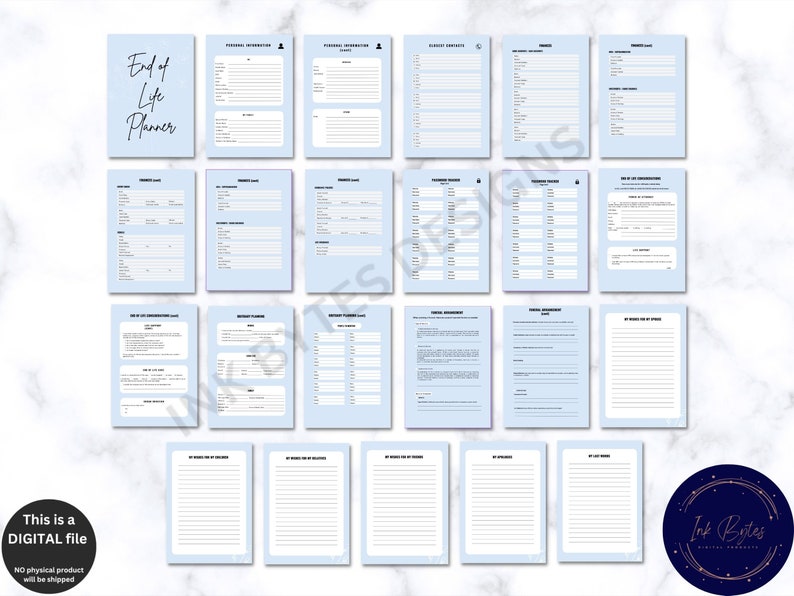 End of Life Planner - Fillable And/or Printable Digital Download for ...