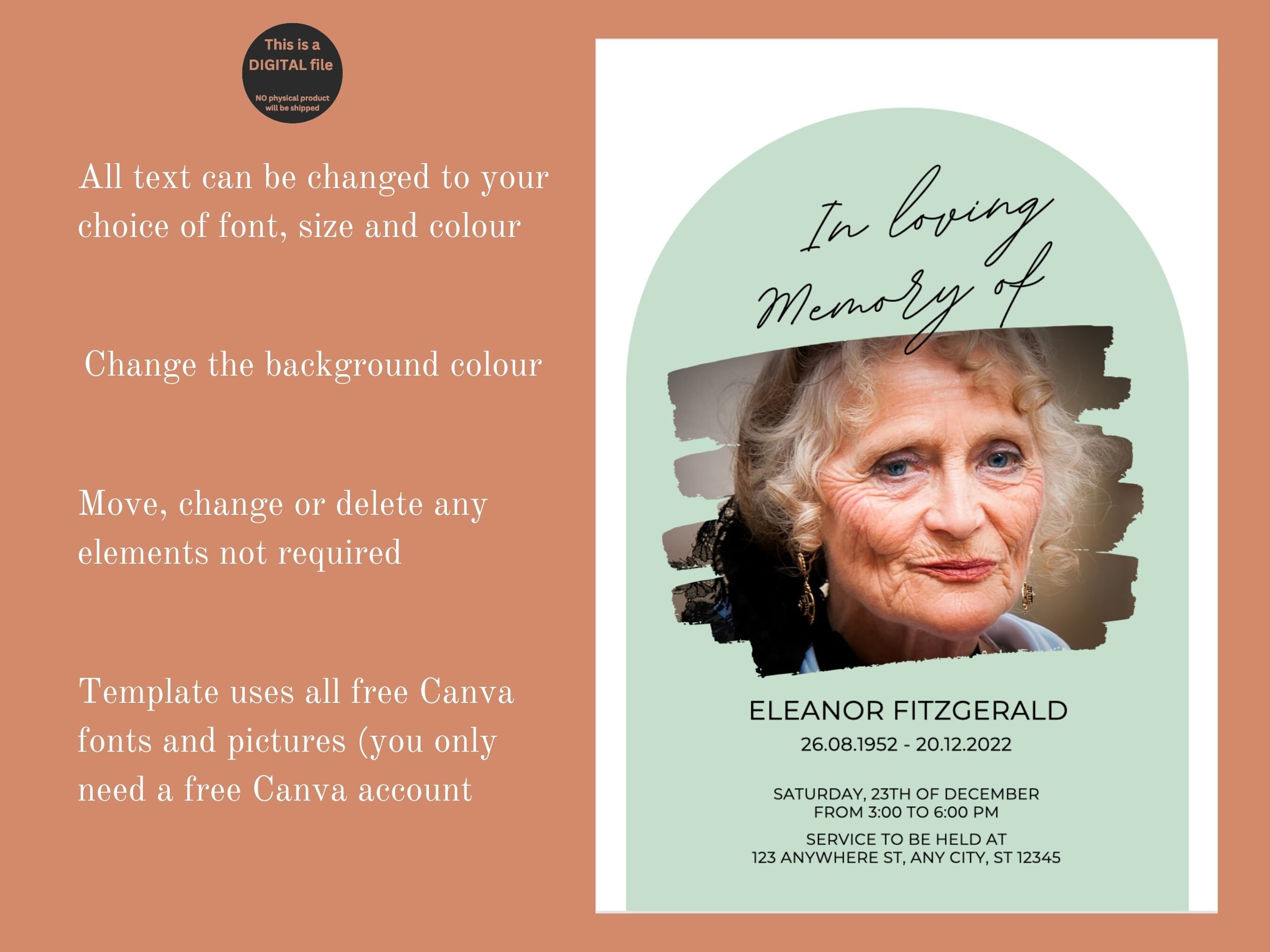 Elegant Modern Funeral Invitation Template, Customizable Design, Canva ...