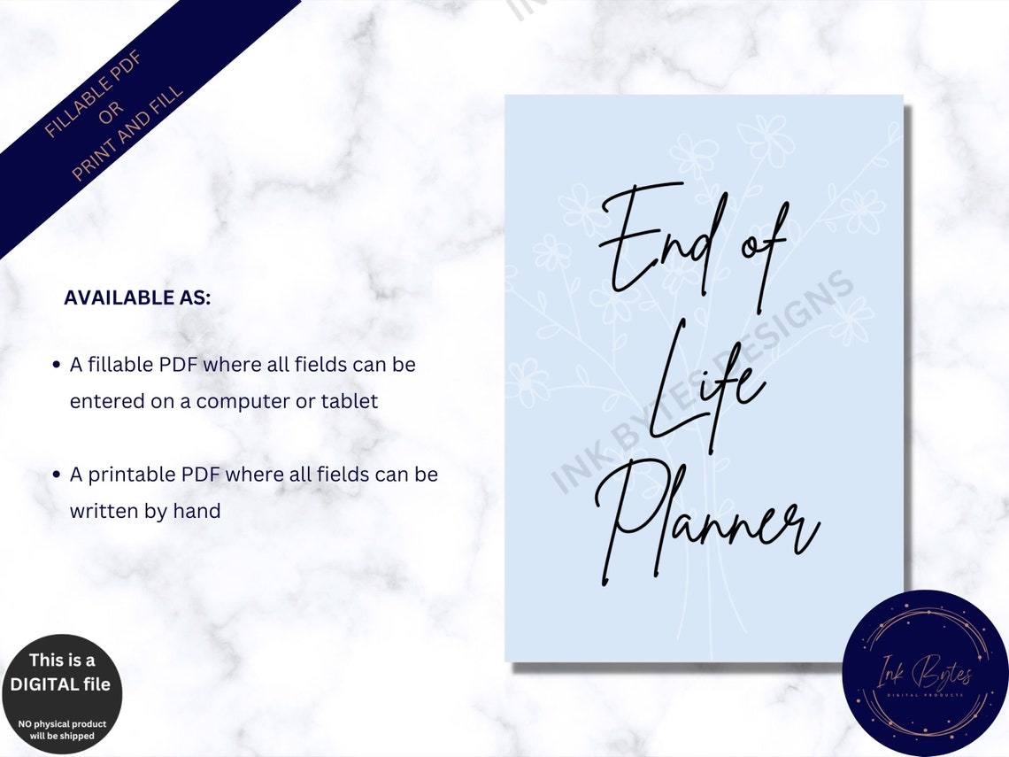 End of Life Planner - Fillable And/or Printable Digital Download for ...