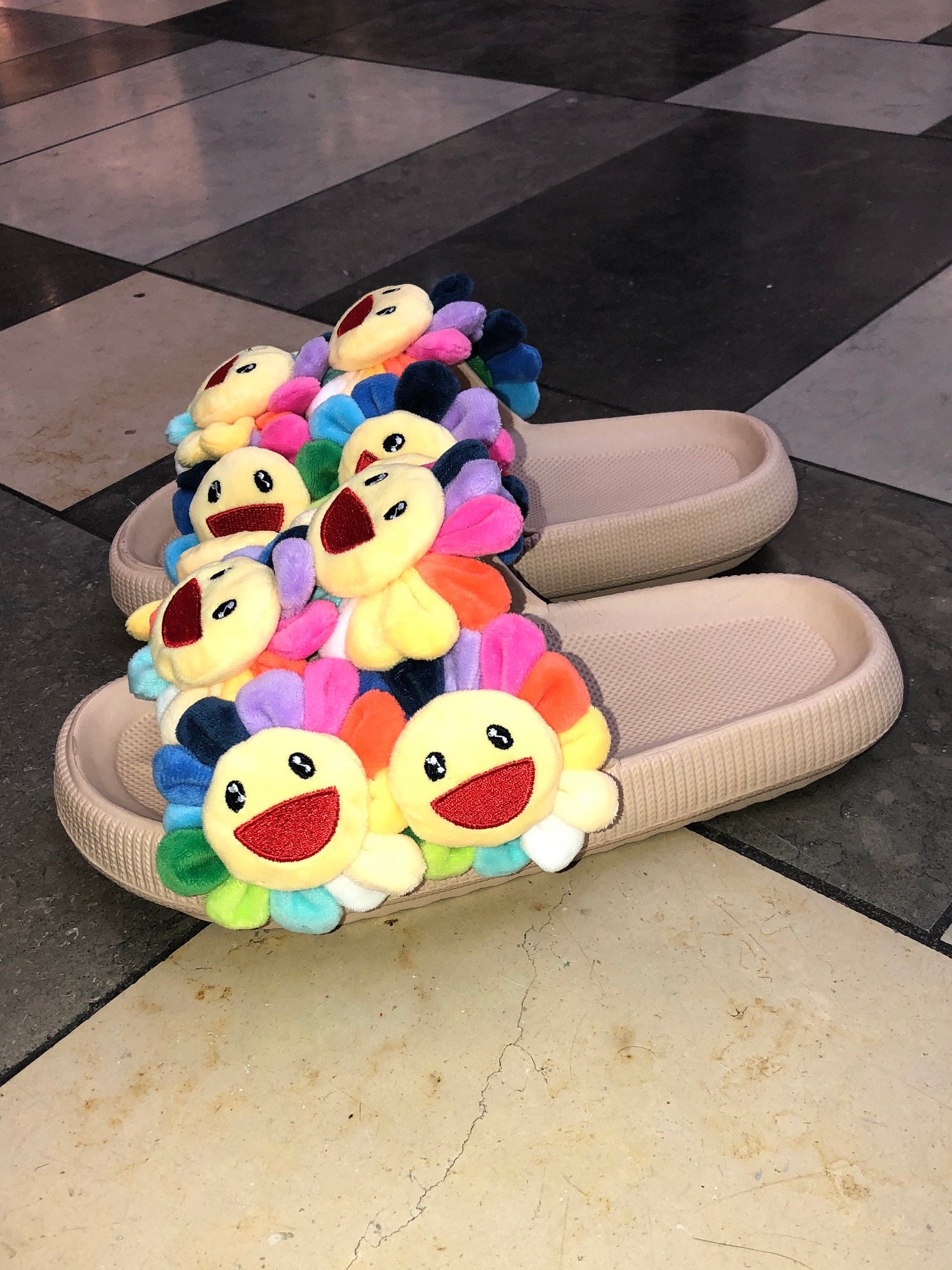 Rainbow Flower murakami Slides - Etsy