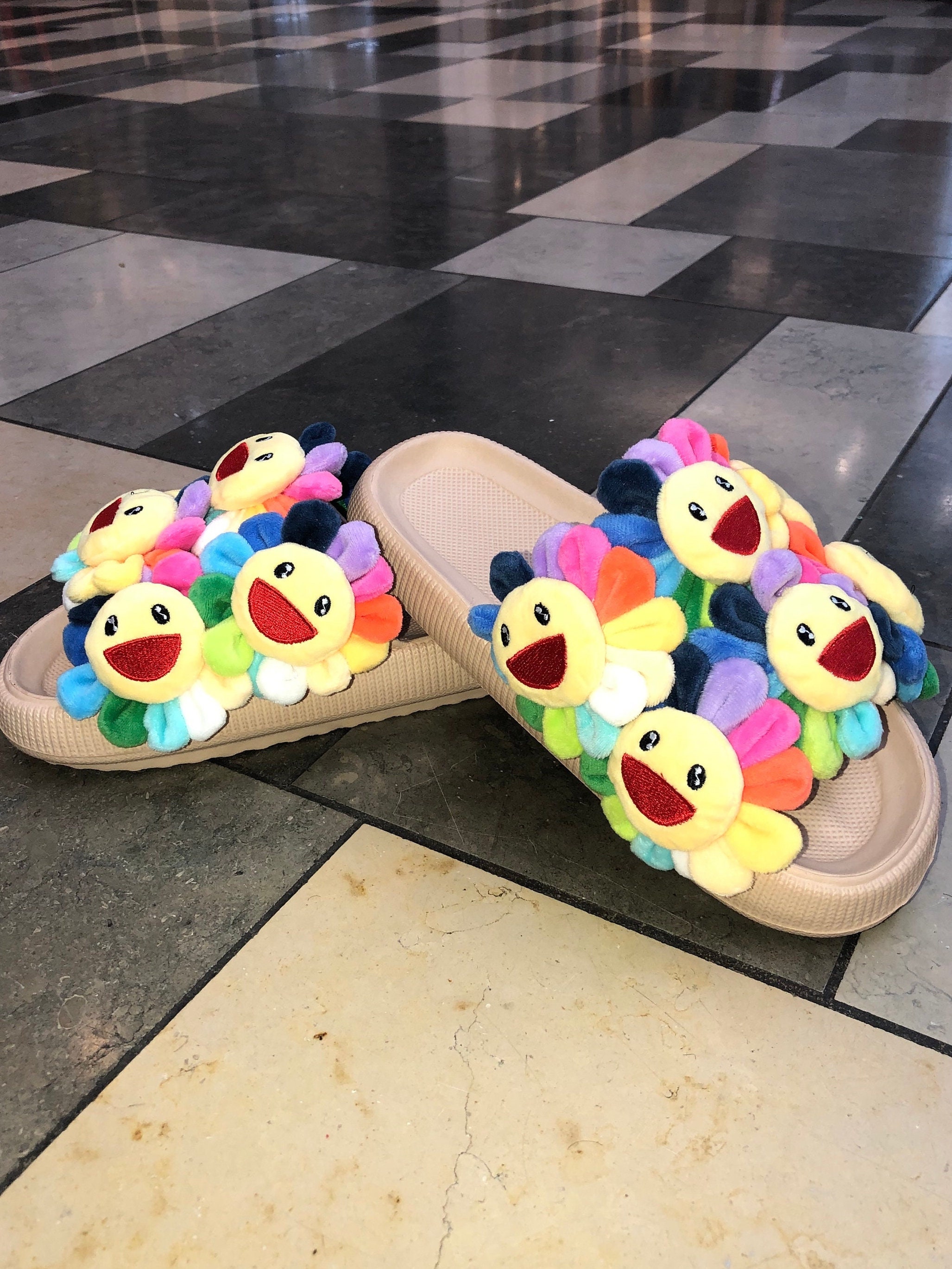 Rainbow Flower murakami Slides - Etsy