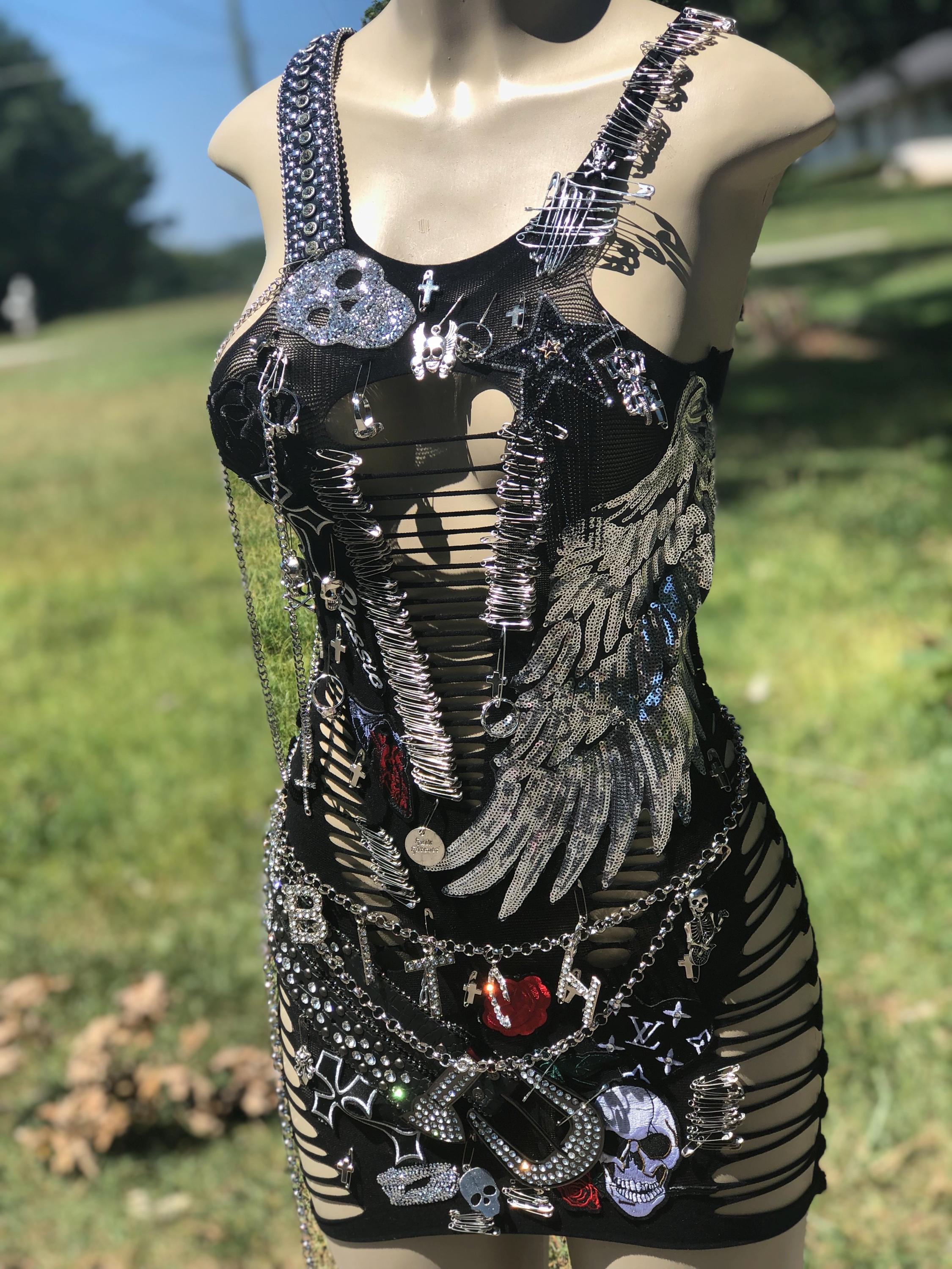RirisParty Safety Pin Rockstar Dress Trending Popular Exotic Club Wear Club Dress Video Vixen Birthday Dress