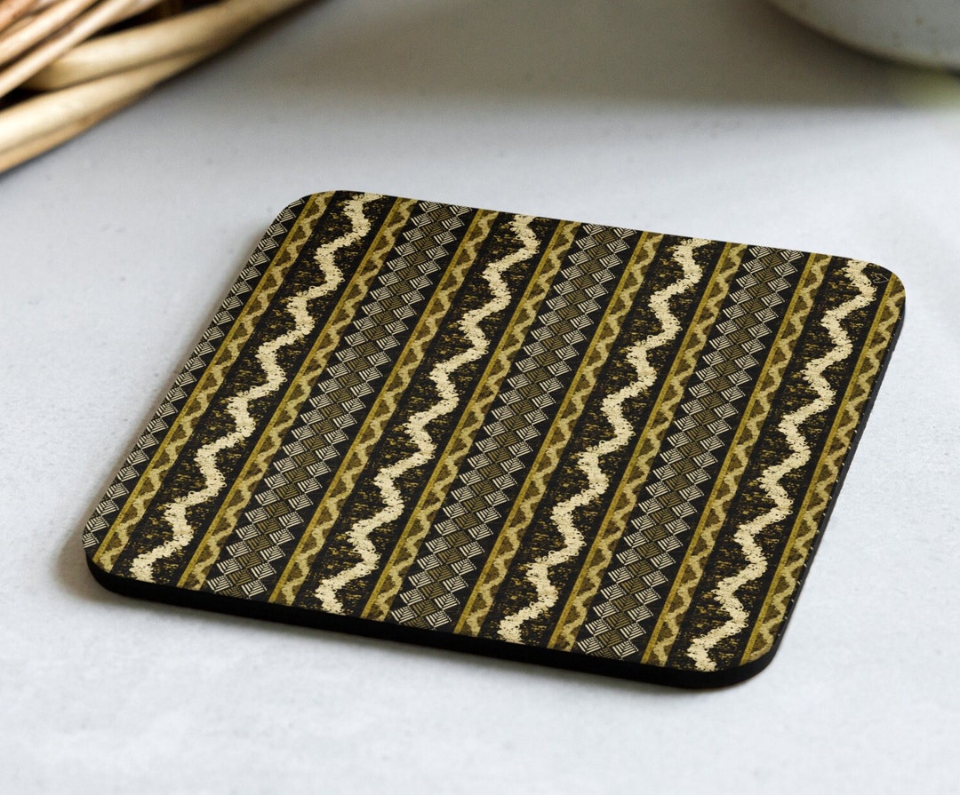 Green and Gold Coaster | Desert Style | Woven-look | Cork-back Coaster ...