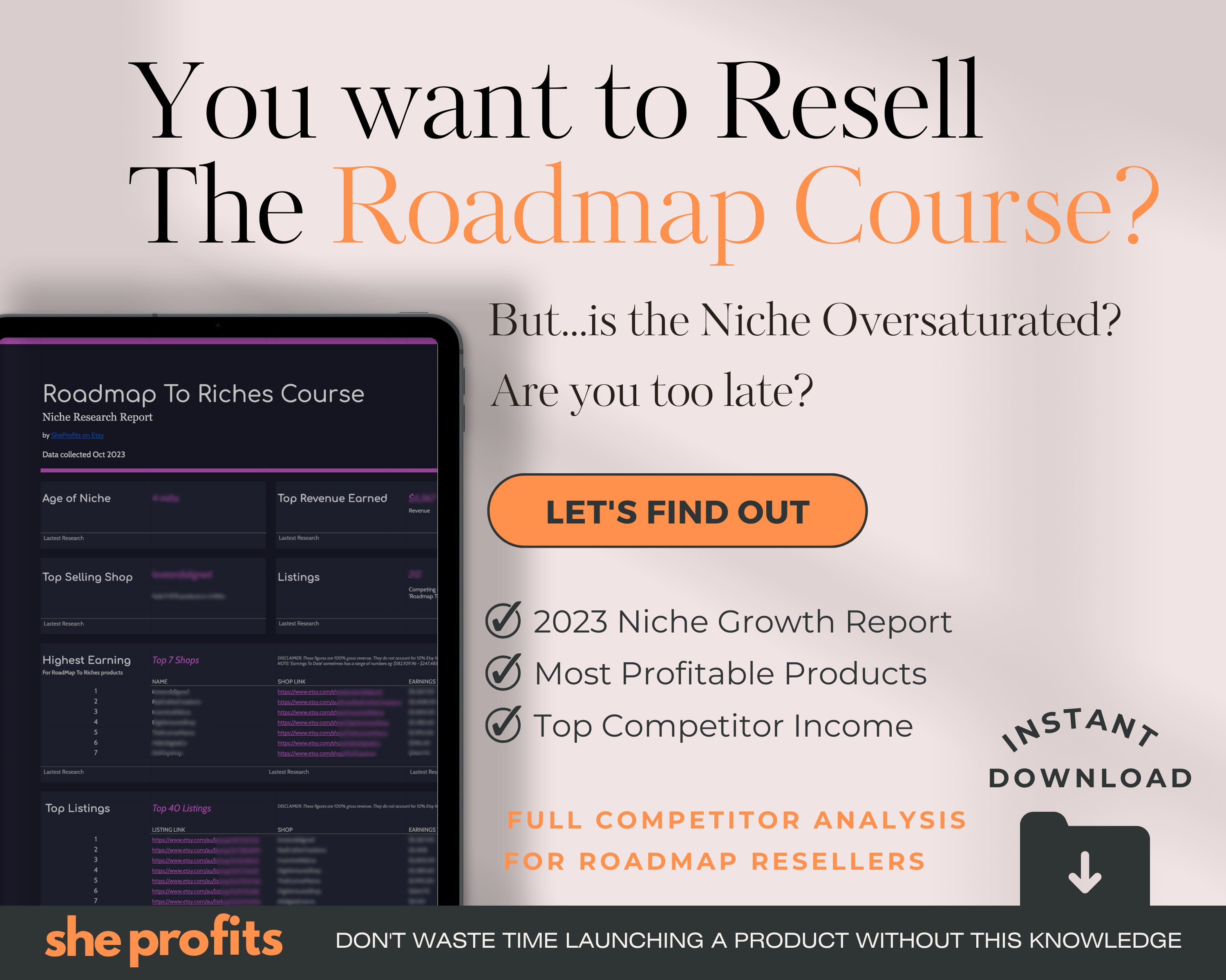 Roadmap Course Competitor Research Done for You, Digital Marketing Guide, Master Resell Rights ...