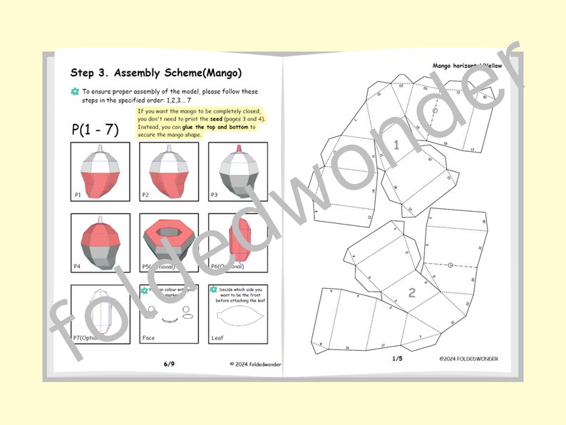 Adorable 3D Mango Set, Papercraft Template, DIY Fruit Origami, Digital ...