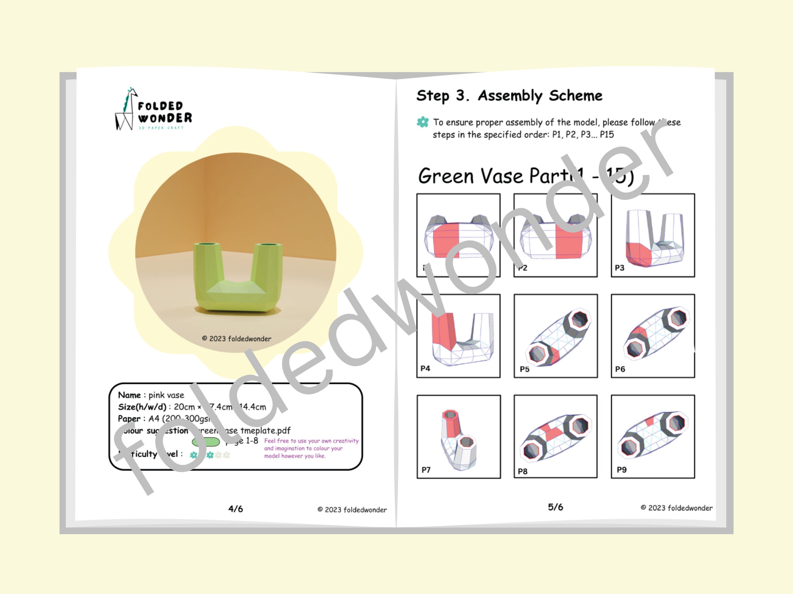 Double Opening Vase Papercraft Set, DIY Flower Vase 3D Puzzle, Stunning ...