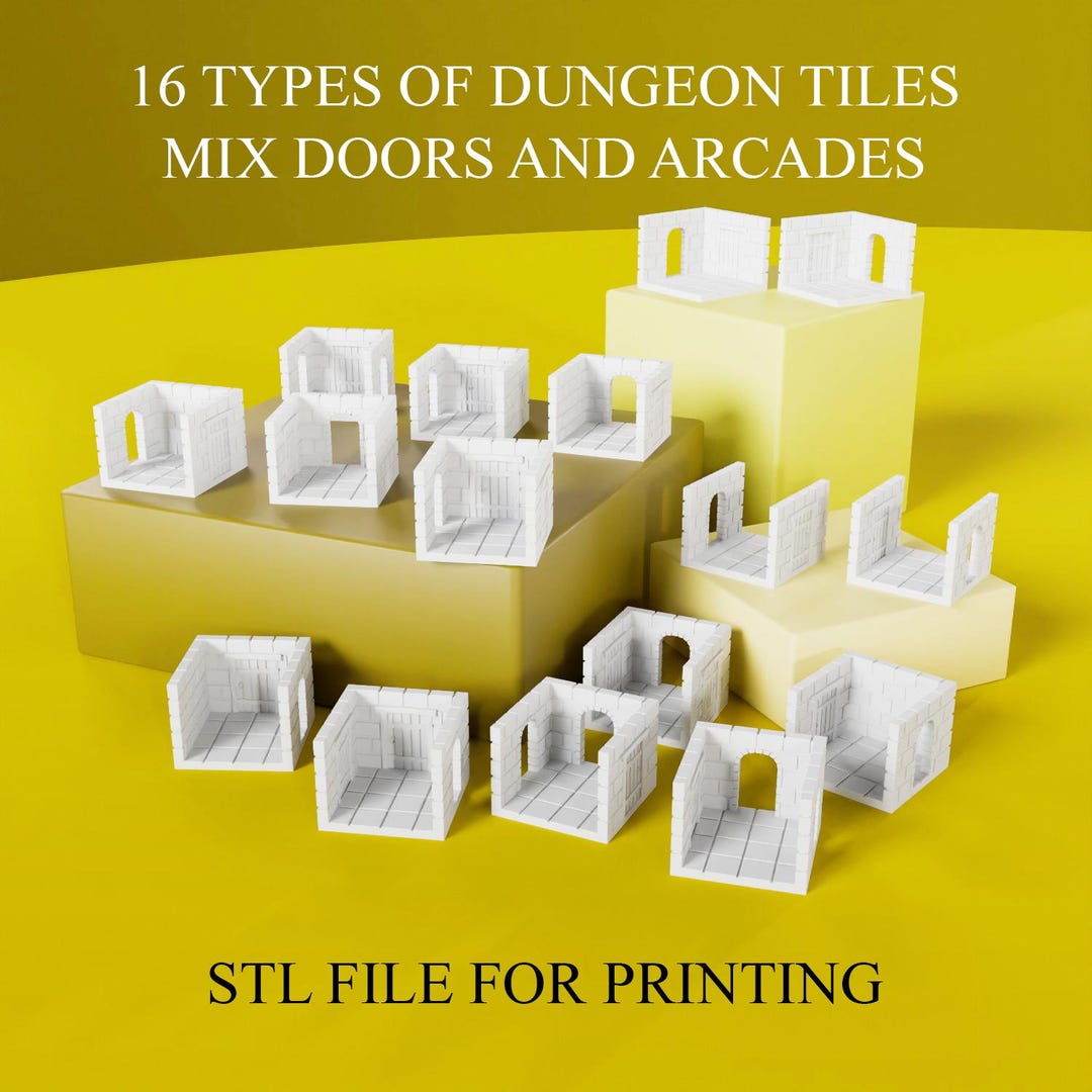 3D STL File for Print | Modular Dungeon Tiles Set — Walls, Arcs & Doors ...