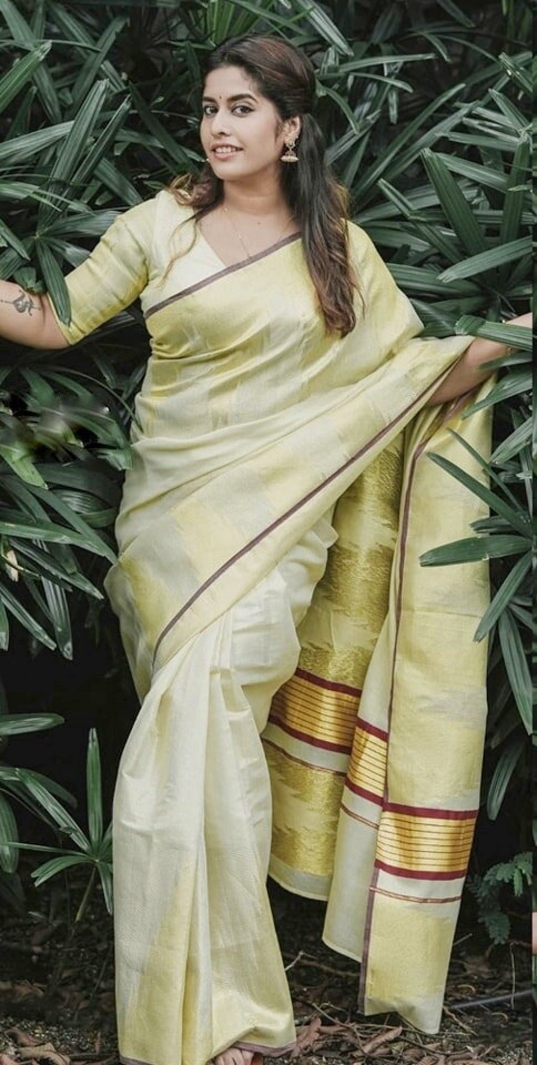 Golden Tissue Kerala Saree traditional Indian Saree Saree - Etsy