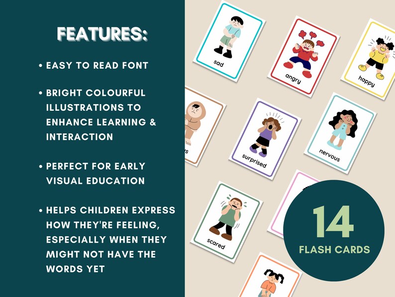 Emotion Flash Cards for Kids, Feelings Cards, Social Emotional Learning ...