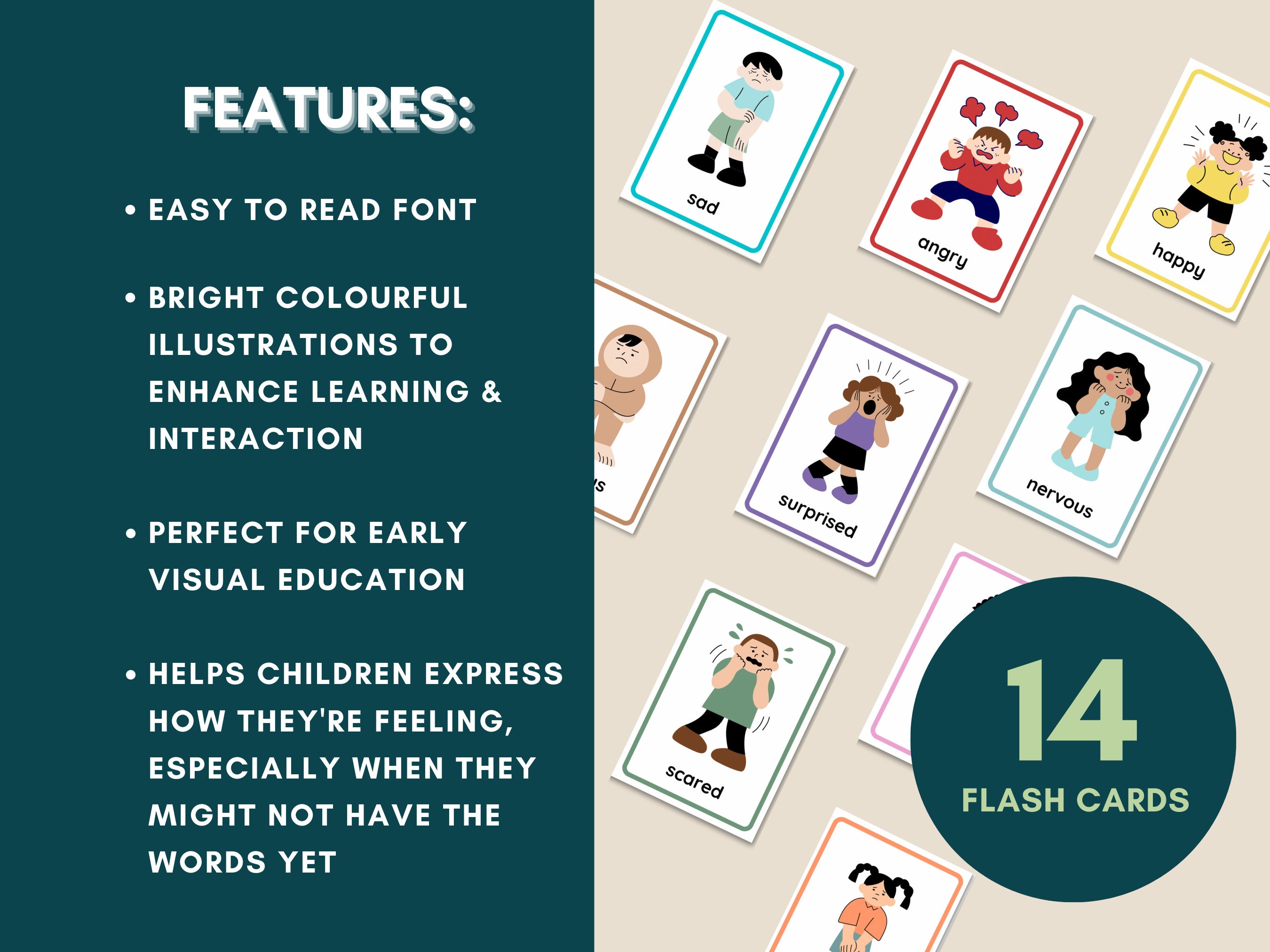 Emotion Flash Cards for Kids, Feelings Cards, Social Emotional Learning ...