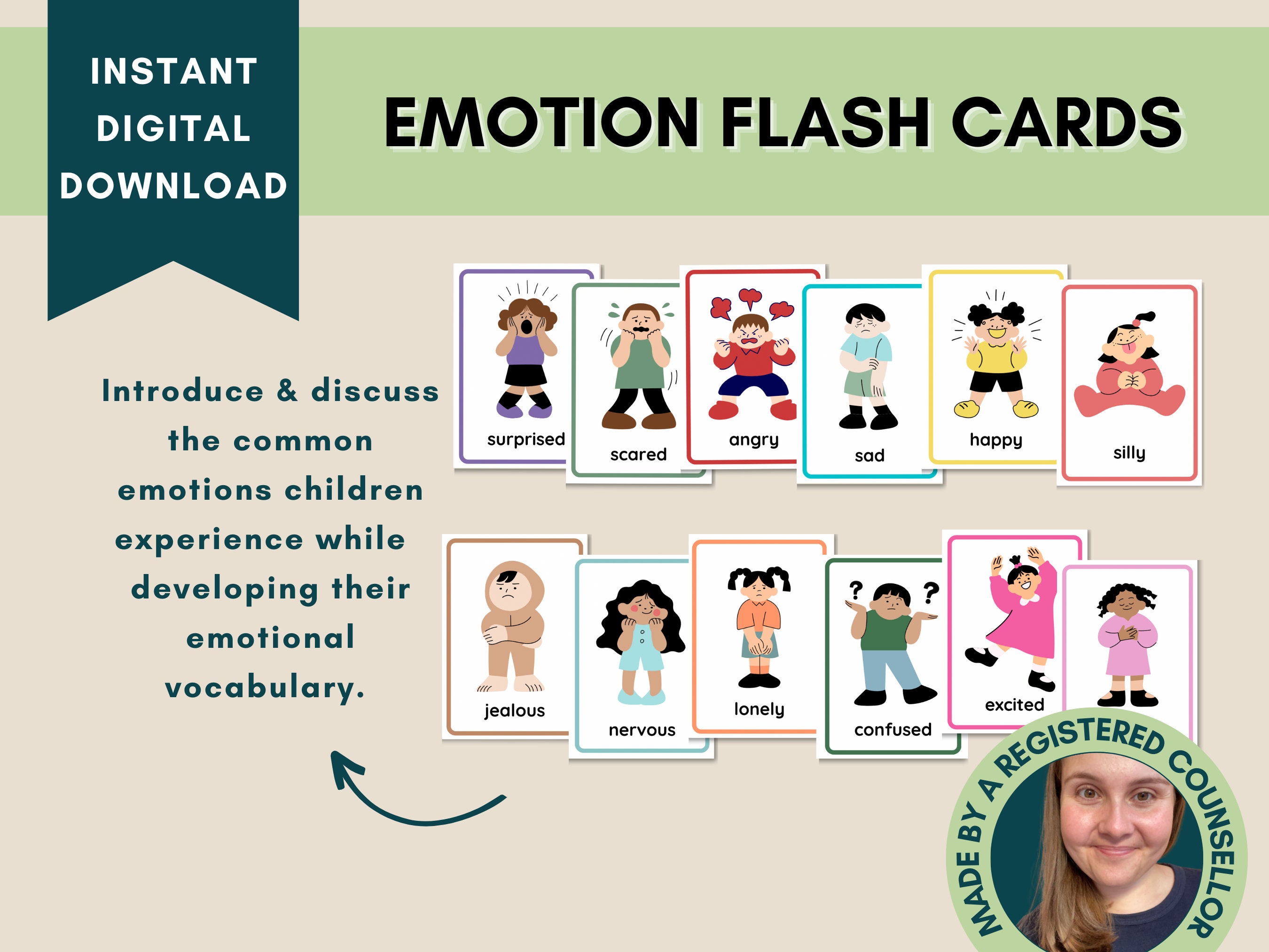 Emotion Flash Cards for Kids, Feelings Cards, Social Emotional Learning ...