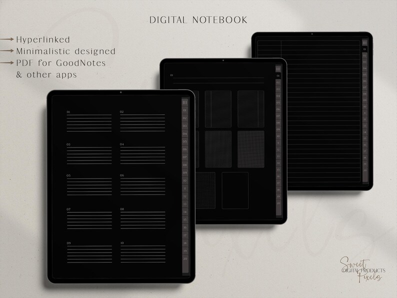 Dark Mode Digital Student Notebook: Minimalist Goodnotes Planner (PDF ...